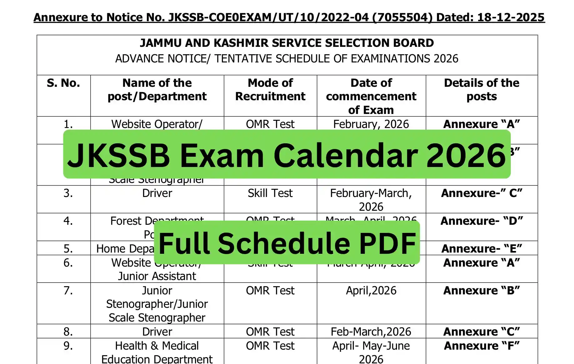 JKSSB Exam Dates 2026 Announced for Various Posts, Full Schedule PDF ...